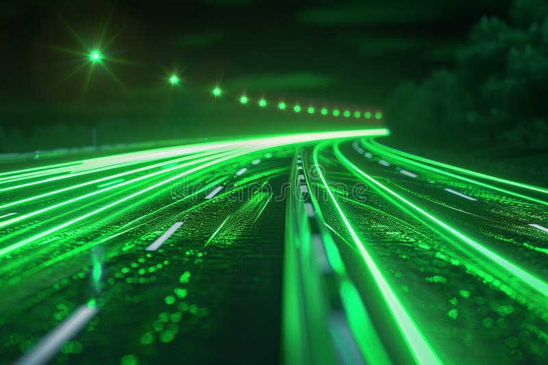 3D Render of Green Light Trails on Highway Stock Illustration ...