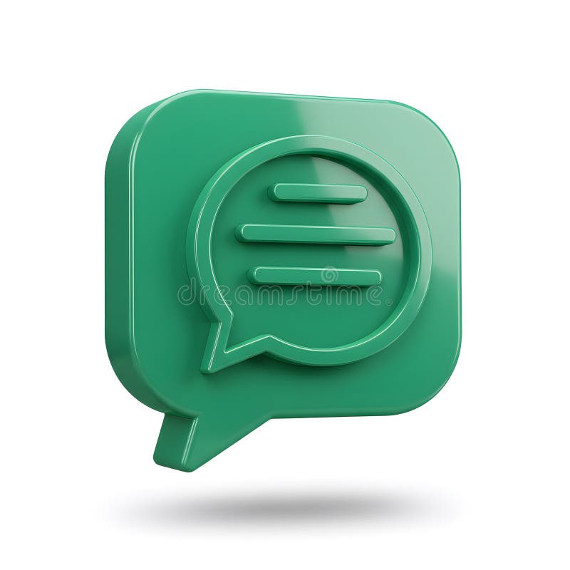 3D Render of a Green Speech Bubble Chat Icon, Modern Communication App ...