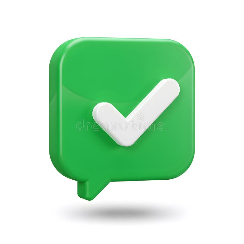 3D Render of Green Speech Bubble with White Checkmark: Confirmation ...