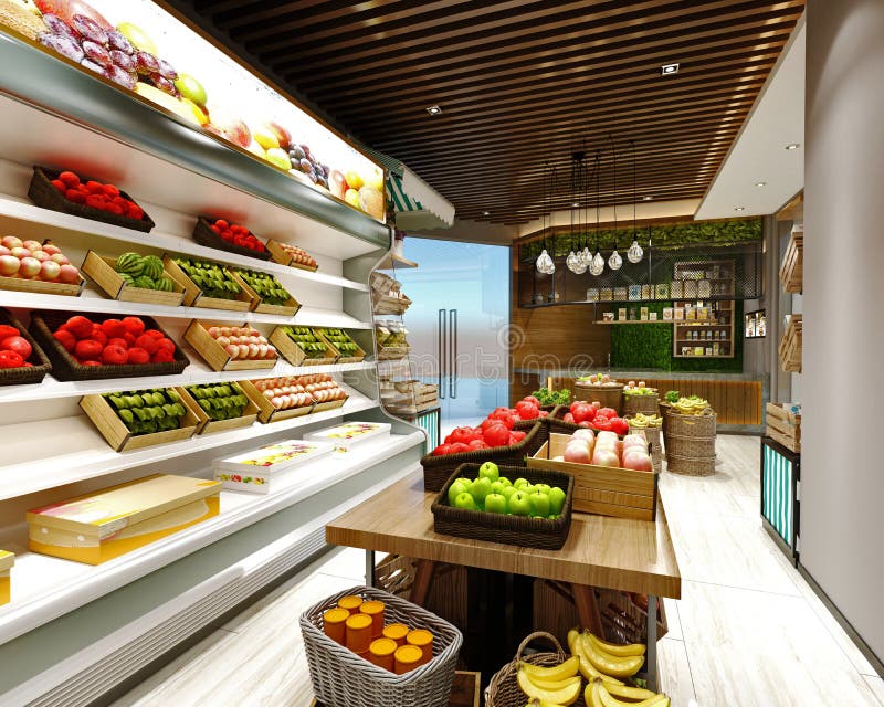 3d render of grocery store stock illustration. Illustration of empty ...