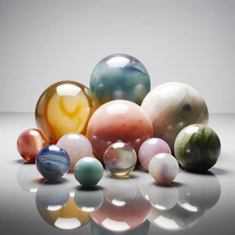 3D Render of a Group of Marbles on a Reflective Surface Stock ...