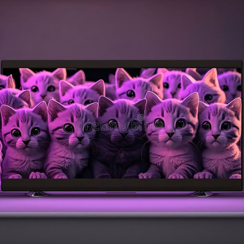 3D Render of a Group of Purple Kittens Watching a TV Stock Vector ...