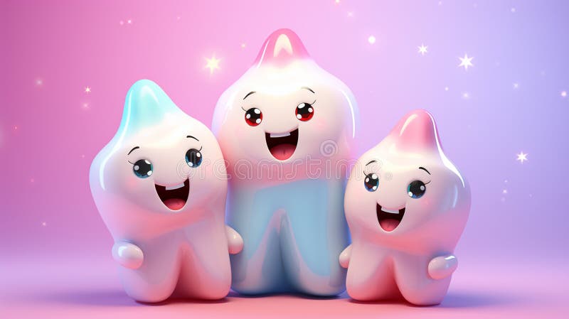 3d Render of a Group of Teeth with Smiley Faces on Pink Background ...