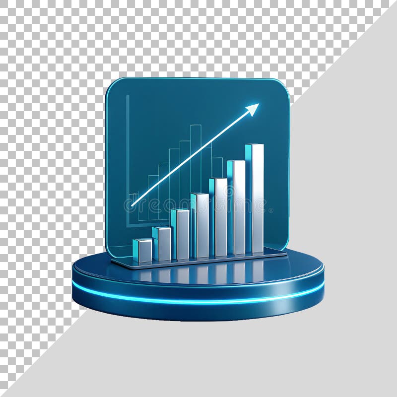 3D Render of Growing Bar Chart on Blue Neon Platform, Business Success ...