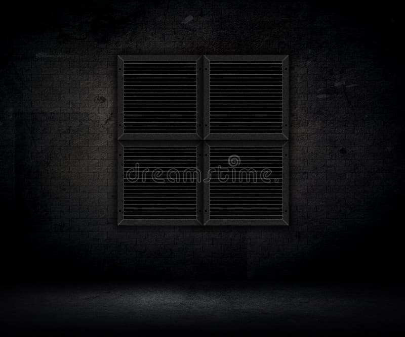 3D Grunge Interior with Metal Grates on Brick Wall Stock Illustration ...