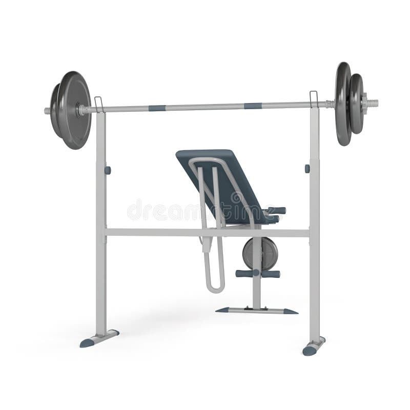 3D Render of a Gym Bench with a Bar and Weights Isolated on a White ...