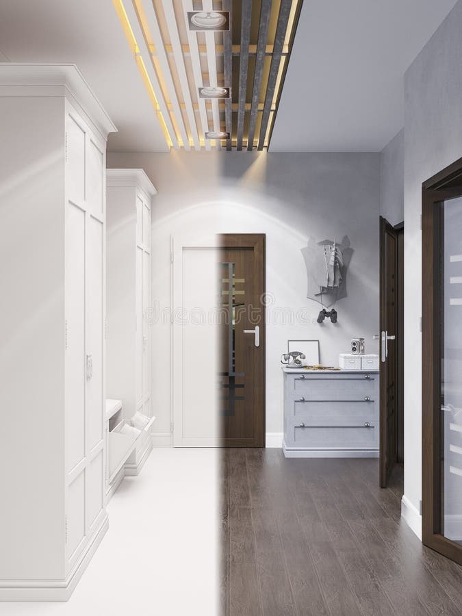 3d Render Hall Interior Design in Classic Style Stock Illustration ...