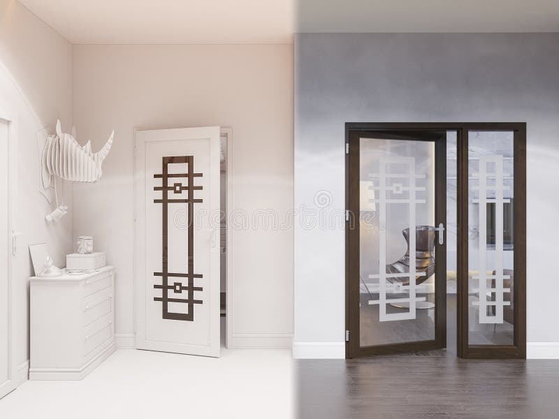 3d Render Hall Interior Design in Classic Style Stock Illustration ...