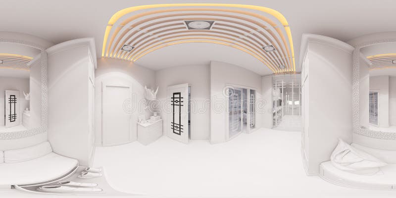 3d Render Hall Interior Design in Classic Style Stock Illustration ...