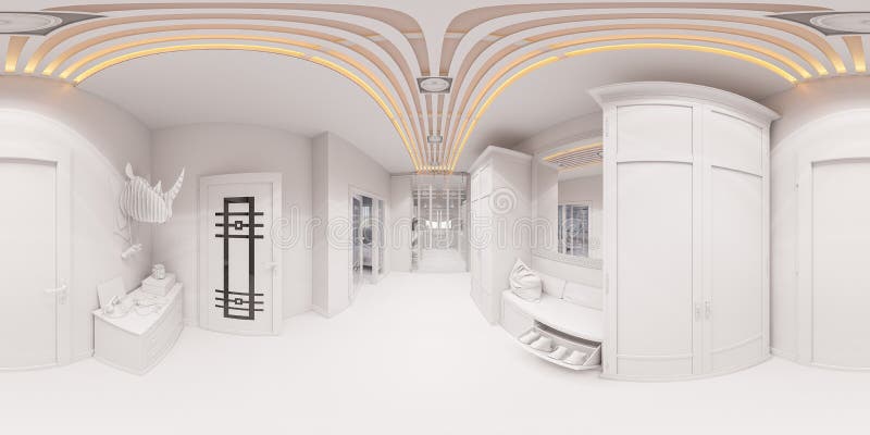 3d Render Hall Interior Design in Classic Style Stock Illustration ...