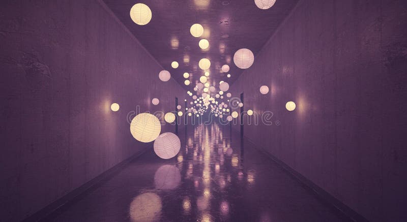 3D Render Hallway Glowing Spheres Path Journey Future Light Abstract ...