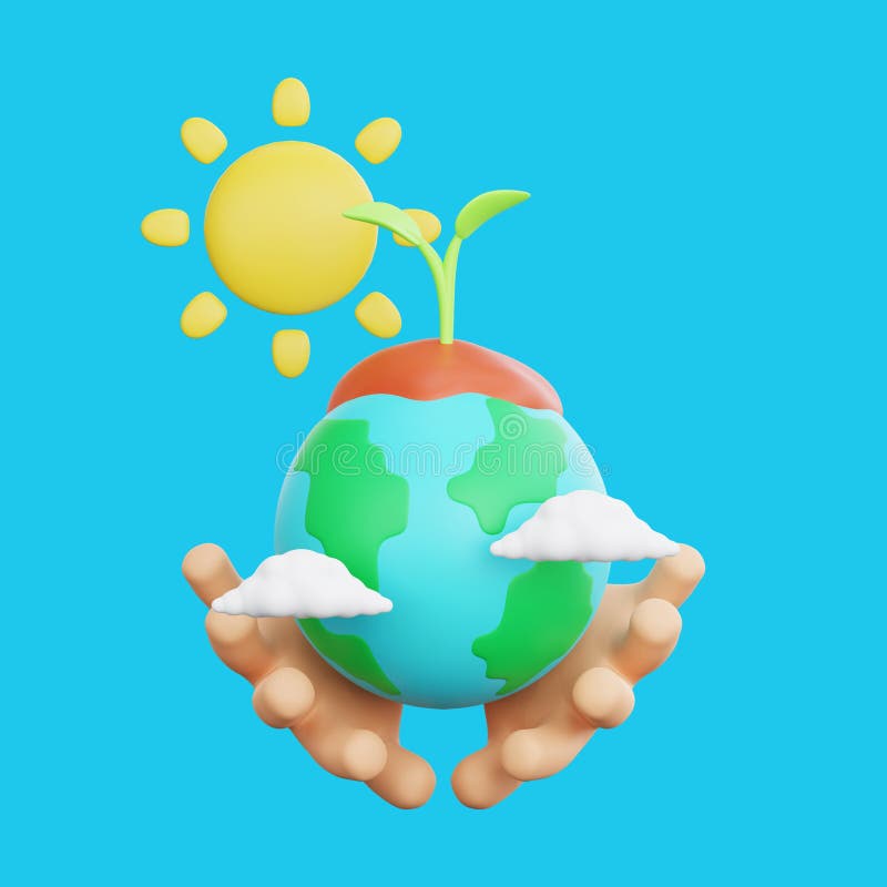 Earth Growing in the Woods with Plants and Flowers, Earth Day Concept ...