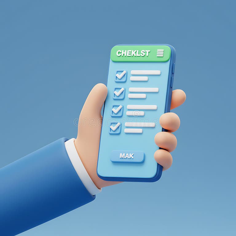 3D Render of Hand Holding Smartphone Checklist App for Efficient Task ...