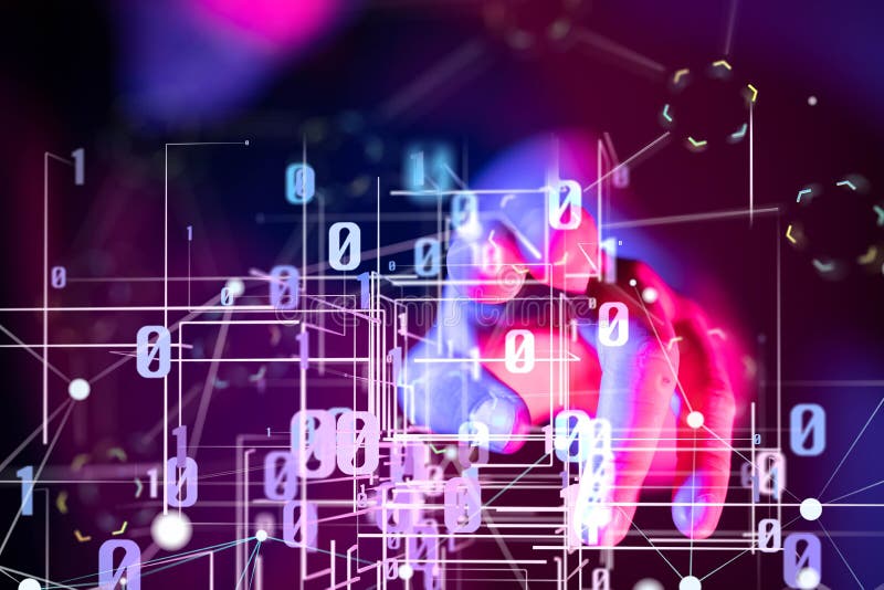 3D Render of a Hand Interacting with Global Network Blockchain Stock ...