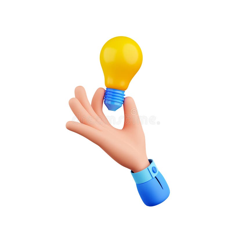 3d Render Hand with Light Bulb, Creative Idea Stock Illustration ...