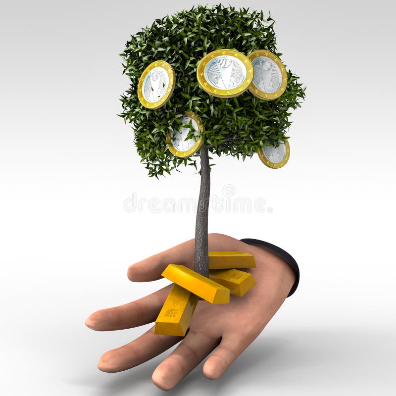 3D Render Hand with Money Tree Concept Business Image Stock ...