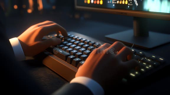 3D Render Hands Typing on Keyboard Stock Illustration - Illustration of ...