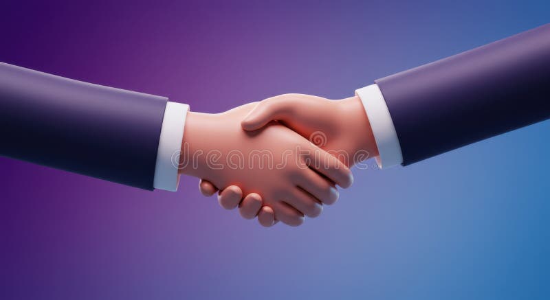 3D Render of a Handshake on Gradient Purple and Blue Background Stock ...