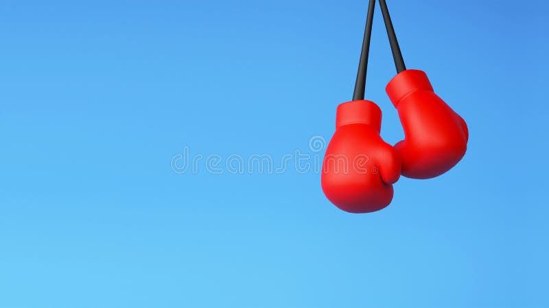 3D Render of Hanging Boxing Gloves on Blue Background and Copy Stock ...