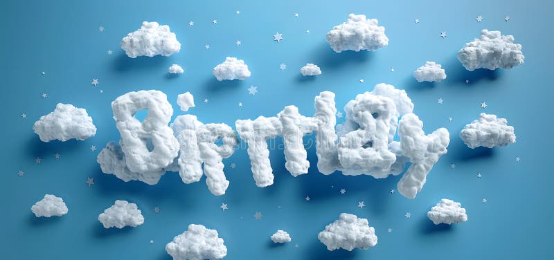 3D Render of Happy Birthday Clouds Written in Different Style of Blue ...