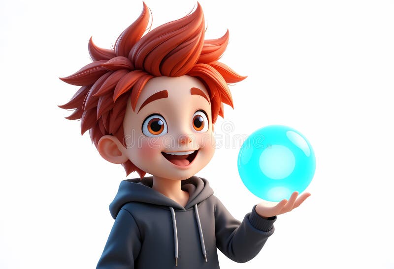 3D Render of Happy Boy Holding Magical Sphere Stock Illustration ...