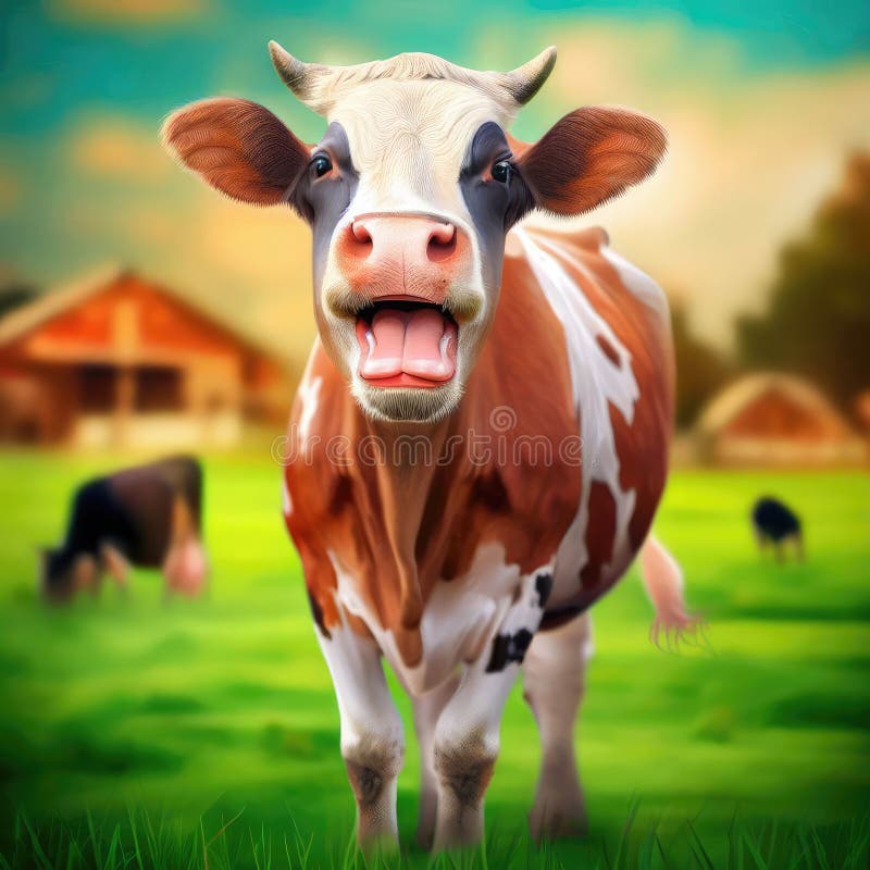 3D Render of a Happy Cow in a Farm Stock Illustration - Illustration of ...