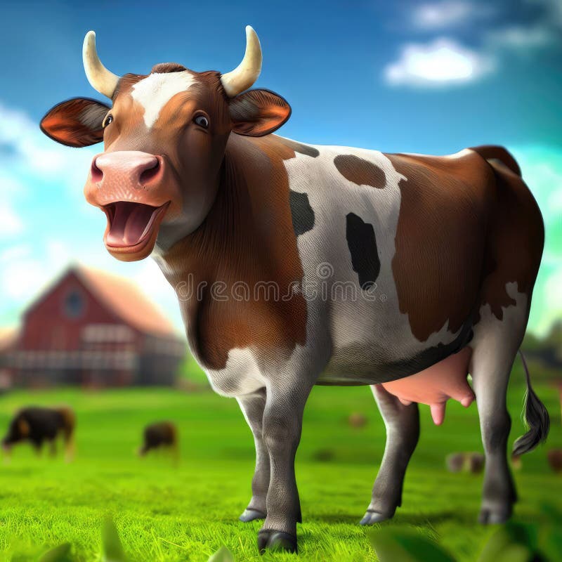 3D Render of a Happy Cow in a Farm Stock Illustration - Illustration of ...