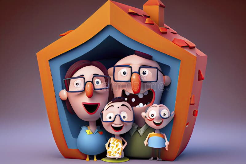 3d Render of a Happy Family Stock Illustration - Illustration of home ...