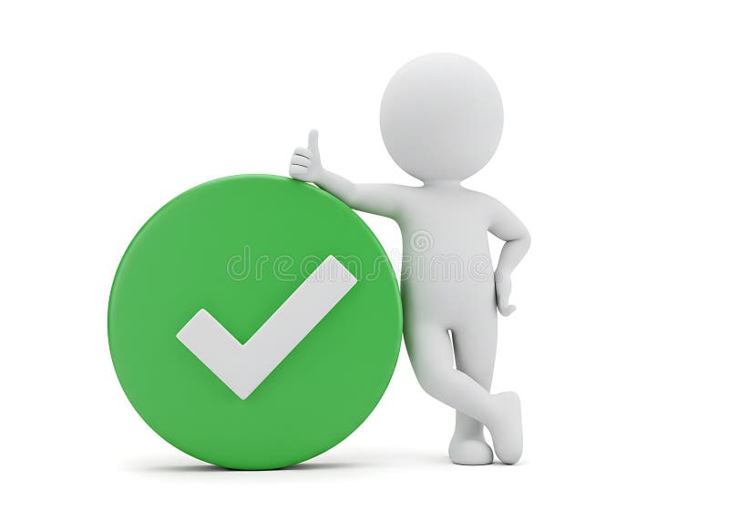 3D Render of a Happy Figure with a Green Checkmark Circle: Success ...