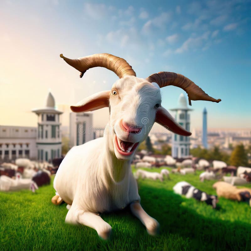 3D Render of a Happy Goat Celebrating Eid Al Adha Feast Stock ...