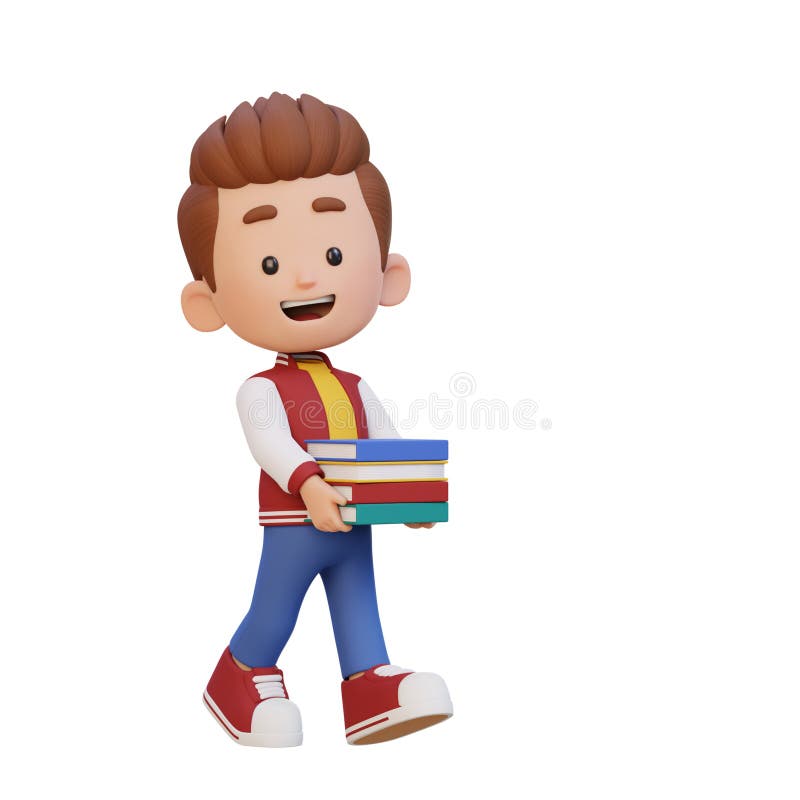 3D Happy Kid Character Holding Book Stock Image - Illustration of ...