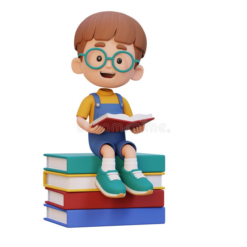3D Happy Kid Character Reading Book Stock Image - Illustration of book ...