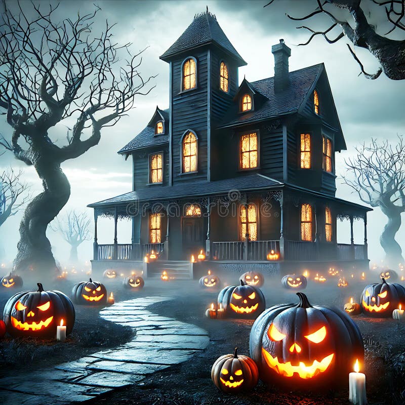 3D Render of a Haunted House with a Dark Charcoal Exterior Stock ...