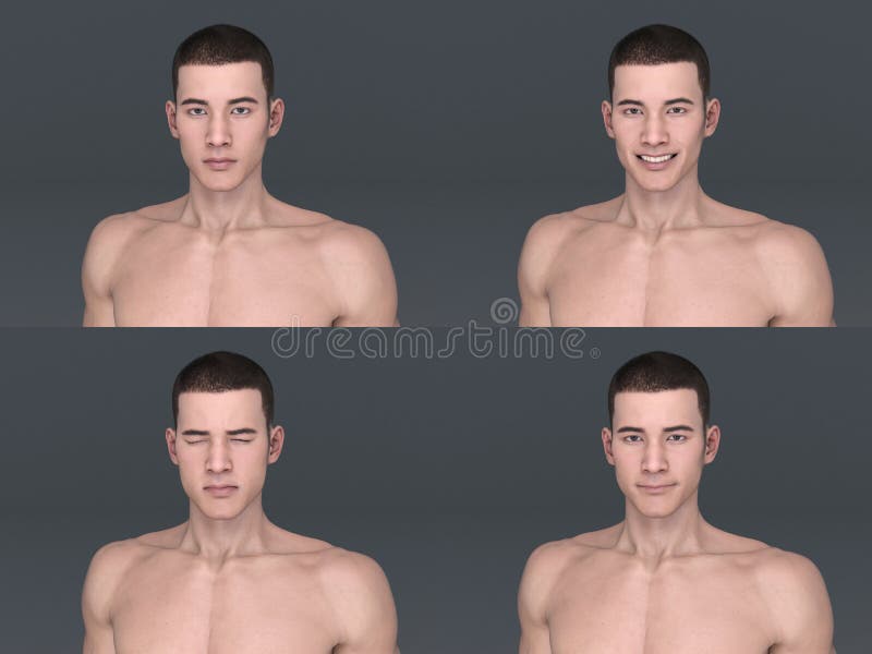 3D Render : Headshots Portrait of Young Man Isolated on Grey Studio ...