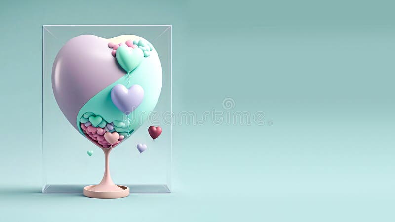 3D Render of Heart Shape Stand with Balloons Inside Glassware Stock ...
