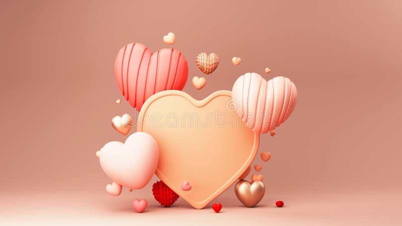 3D Render, Heart Shapes with Frame Space Stock Illustration ...