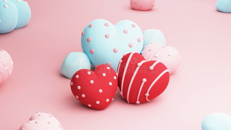 3D Render Hearts Shapes on Pink Stock Illustration - Illustration of ...