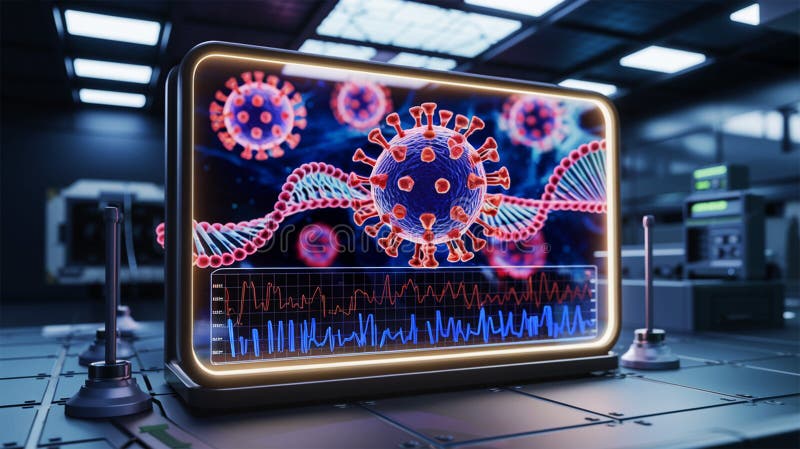 A 3D Render of a High-tech Lab with a Glowing Medical Display. the ...