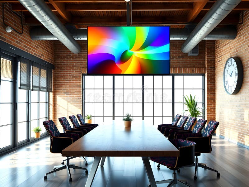 Mock Up TV Screen in Hipster Meeting Room Interior Stock Illustration ...