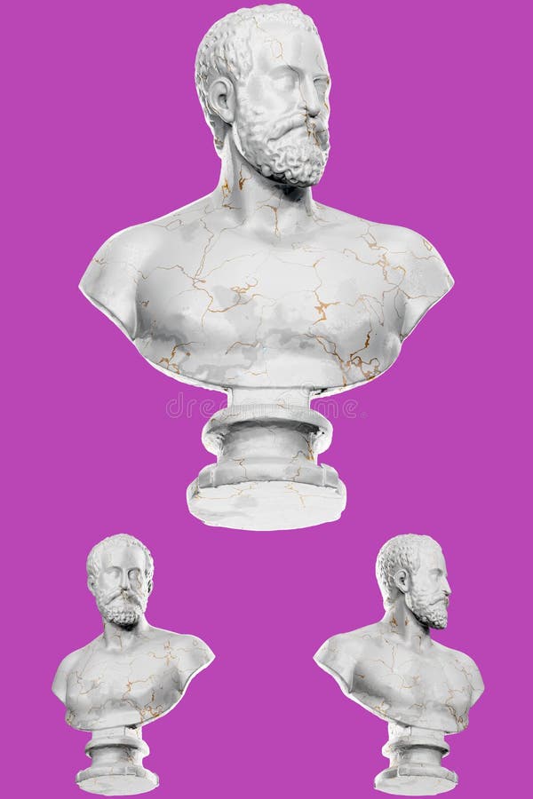 3D Render of a Historical Bust Statue with Stone Texture and Gold ...