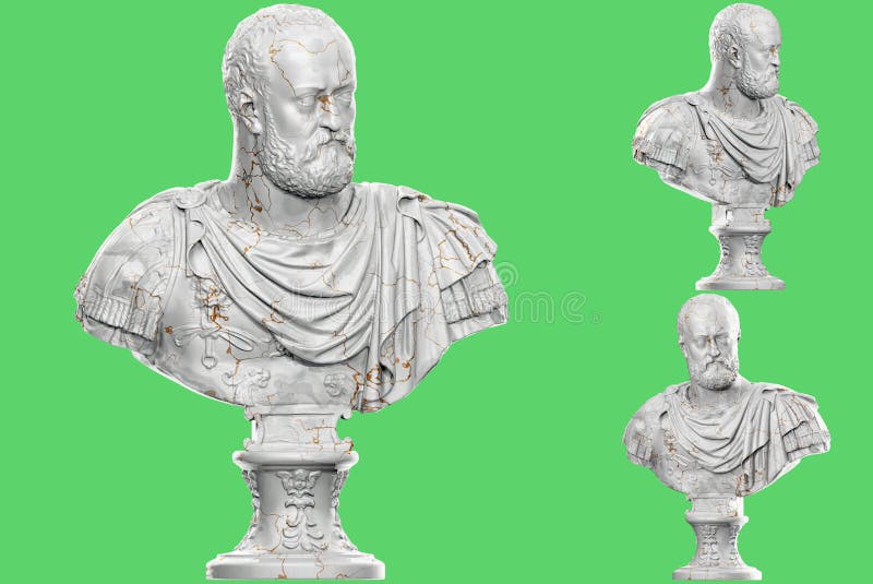Historical Bust Statue with Stone Texture and Gold Accents Stock ...