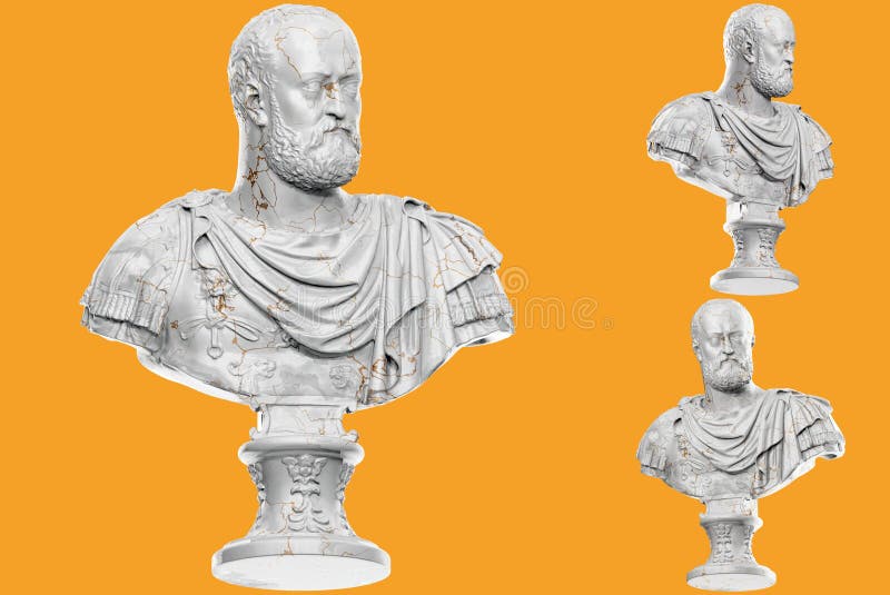 Historical Bust Statue with Stone Texture and Gold Accents Stock ...