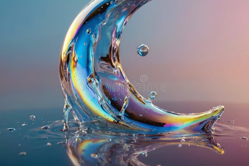 3D Render Holographic Chrome Y2K Element. a Water Droplet is Reflected ...