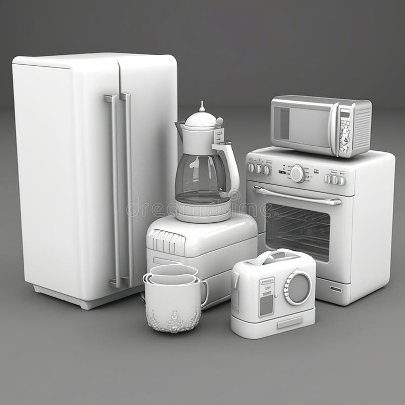 3d Render of Home Appliances Collection Set, Toaster, Kettle, Mixer ...