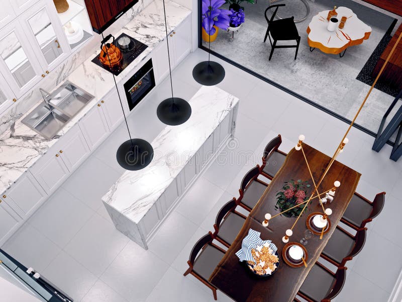 Kitchen top view stock illustration. Illustration of rendering - 81680929