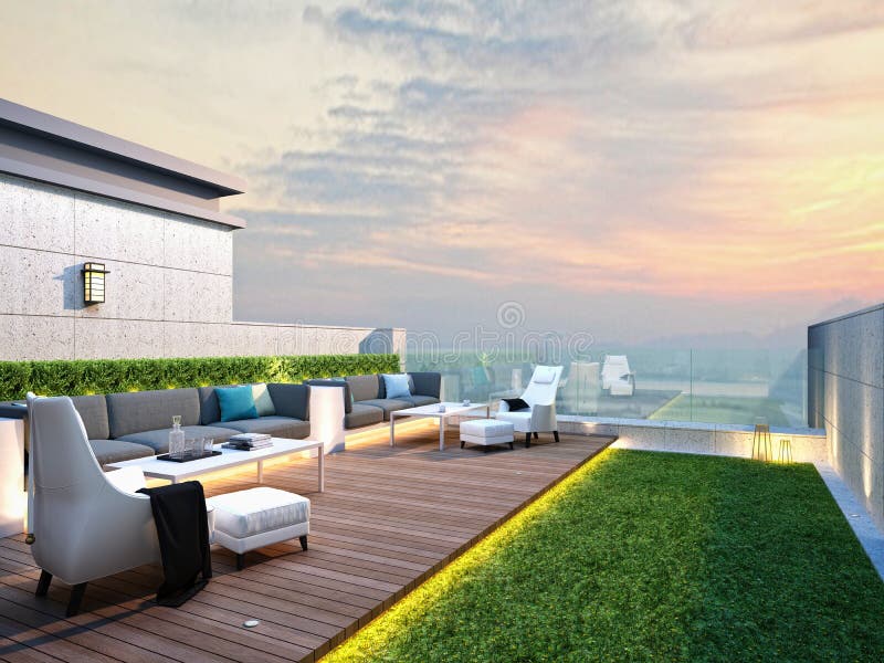 3d render of home terrace stock illustration. Illustration of furniture ...