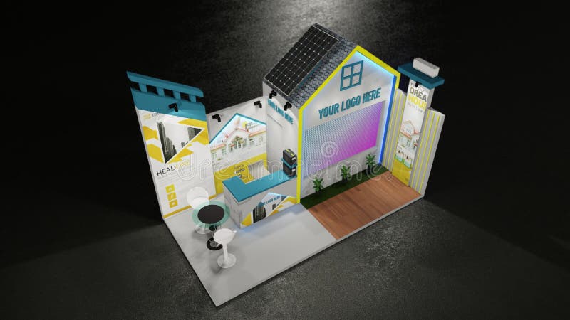 3D Render the Home-themed Solar Panel Booth, Top Left View Stock ...