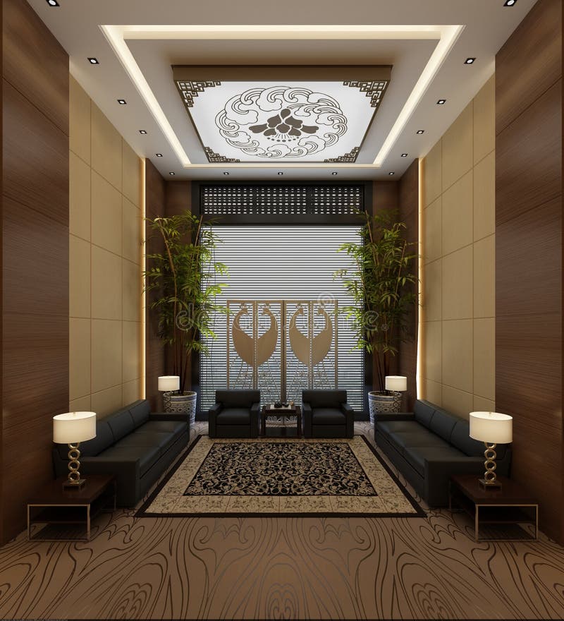 3d Render of Hotel Lobby Interior Stock Illustration - Illustration of ...