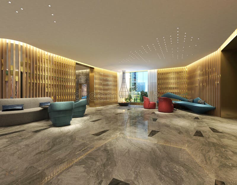 3d render of hotel lobby stock illustration. Illustration of lobby ...