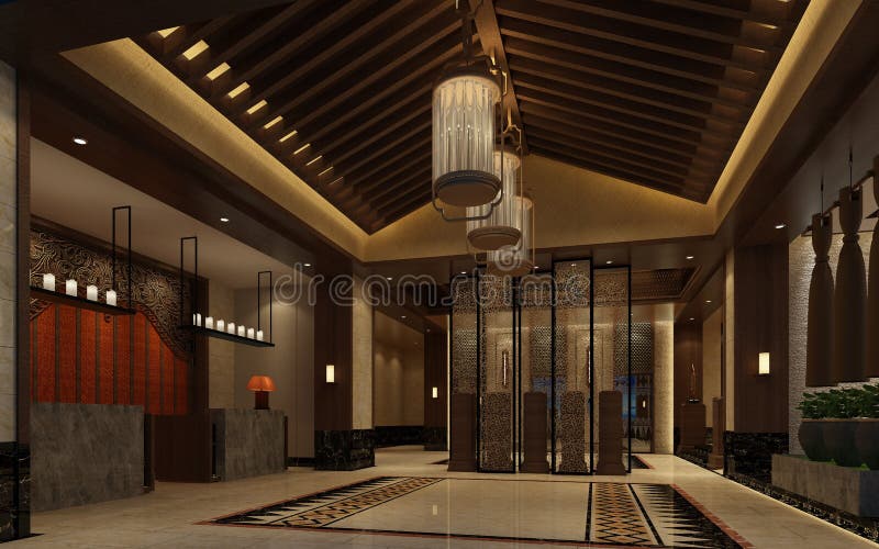 3d render of hotel lobby stock illustration. Illustration of indoor ...